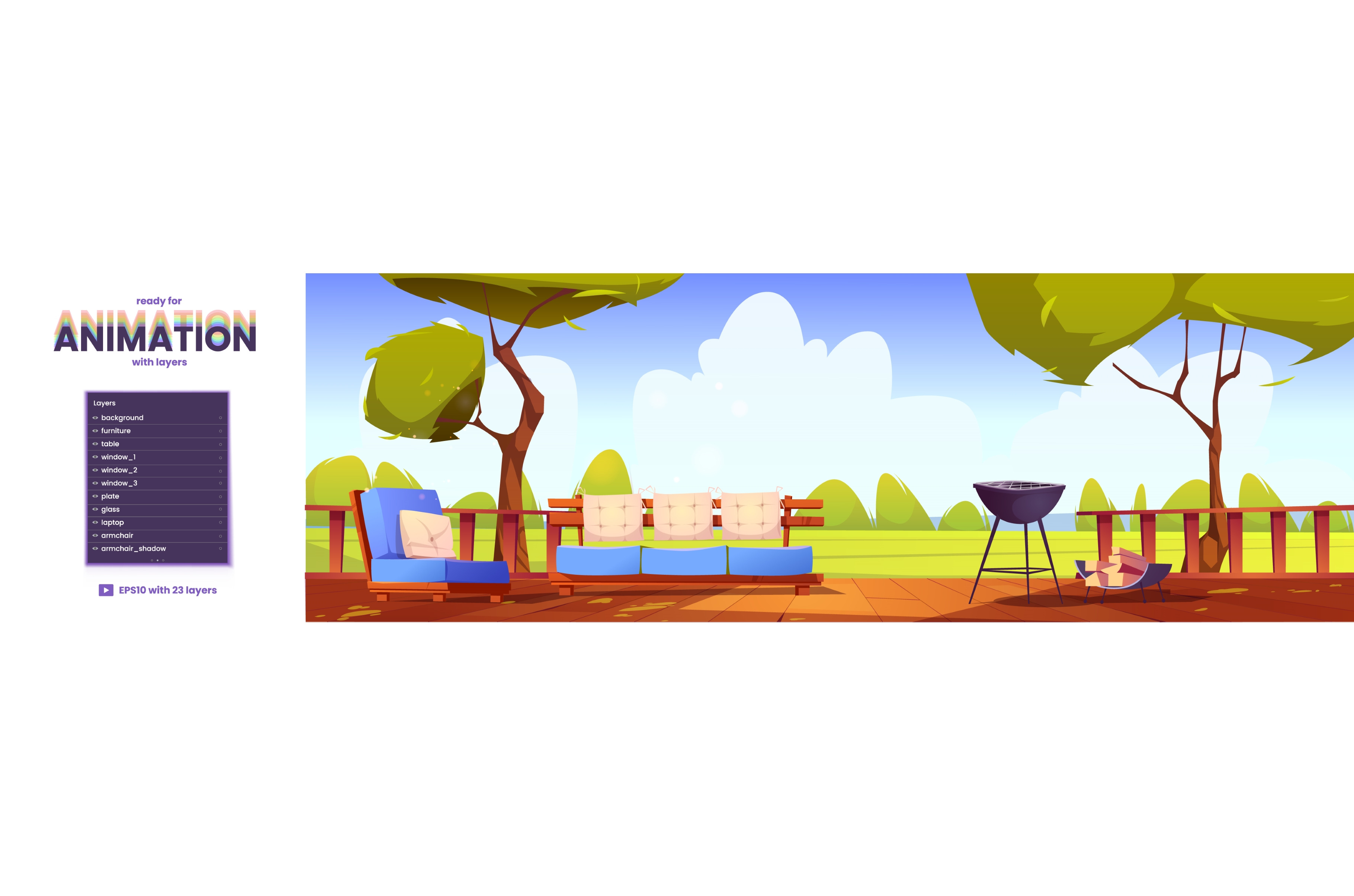 Outdoor home terrace 2d layers for, an Illustration by art PVP - market