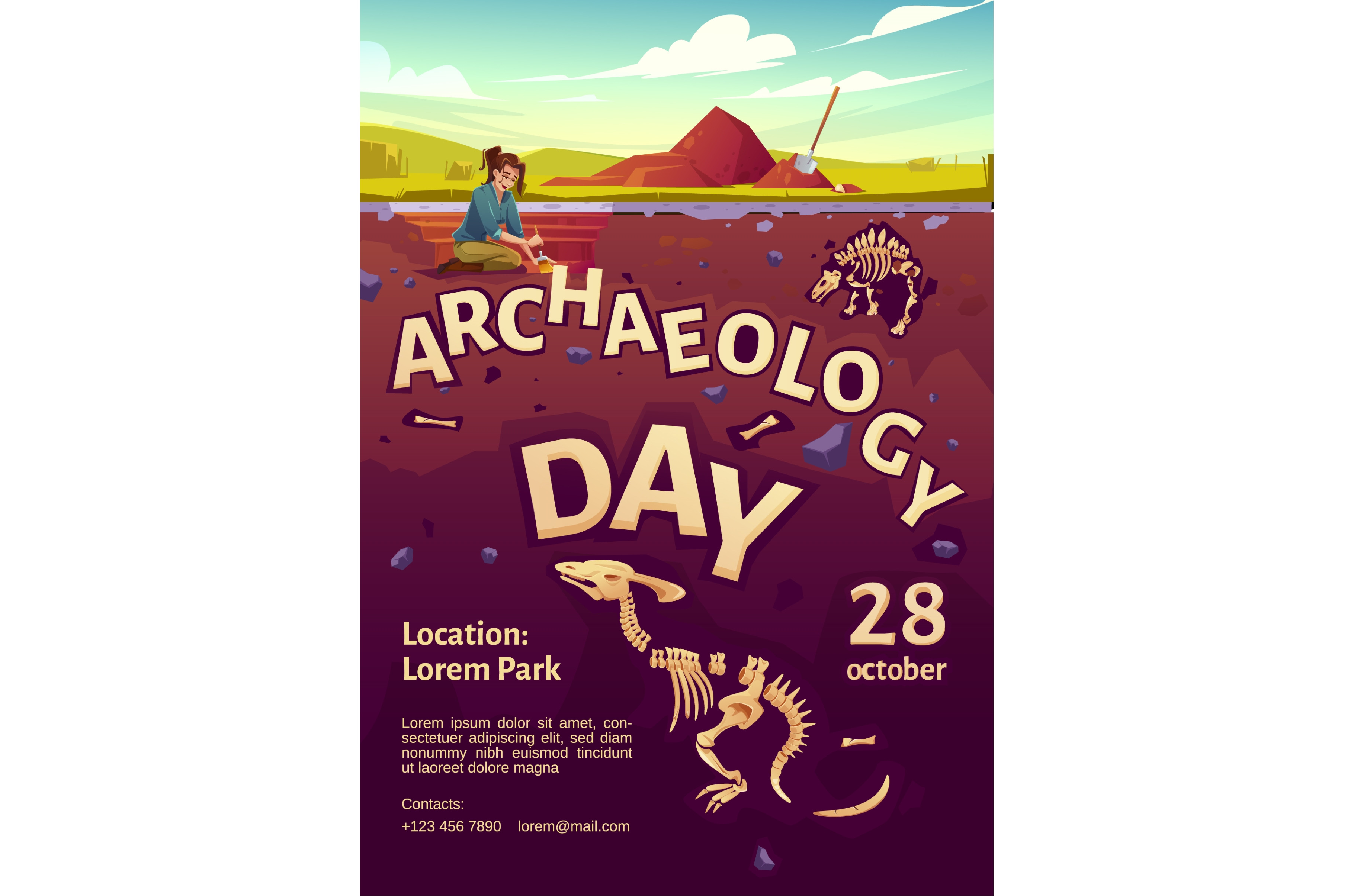 Archaeology day poster with, an Animal Illustration by art PVP - market