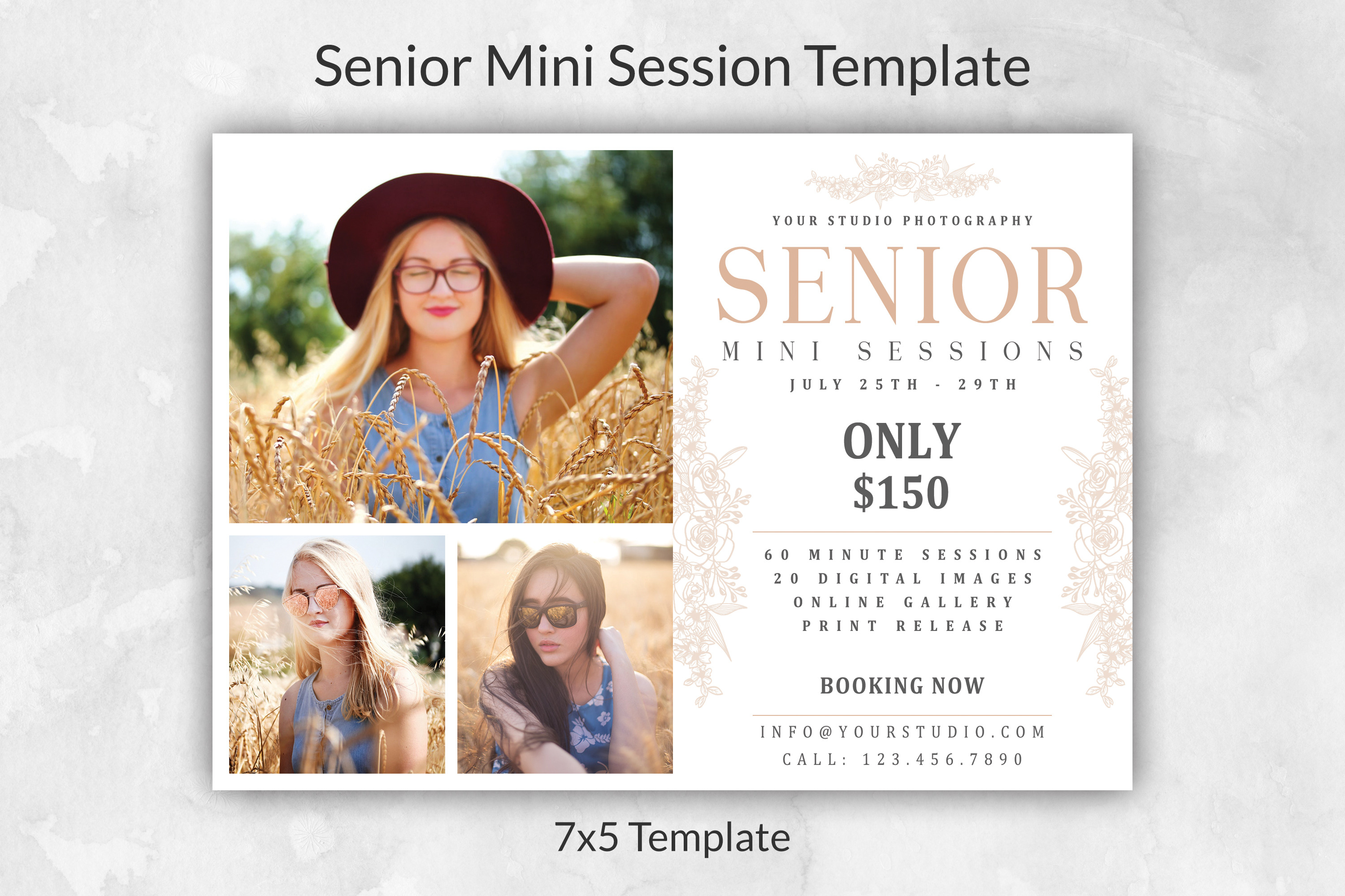 Senior Mini Session Template, a Card Template by Designscozy | Creative Market