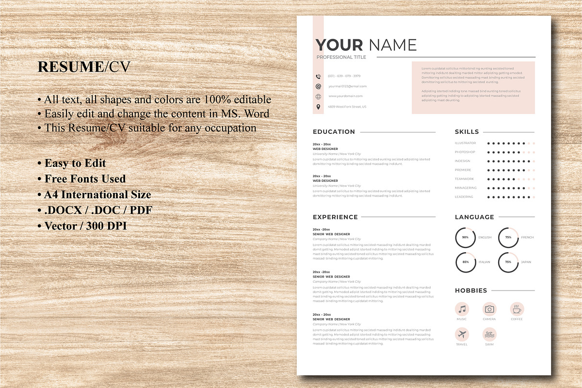Pro Resume CV Template | MS Word, a Resume Template by Blue Digital Studio