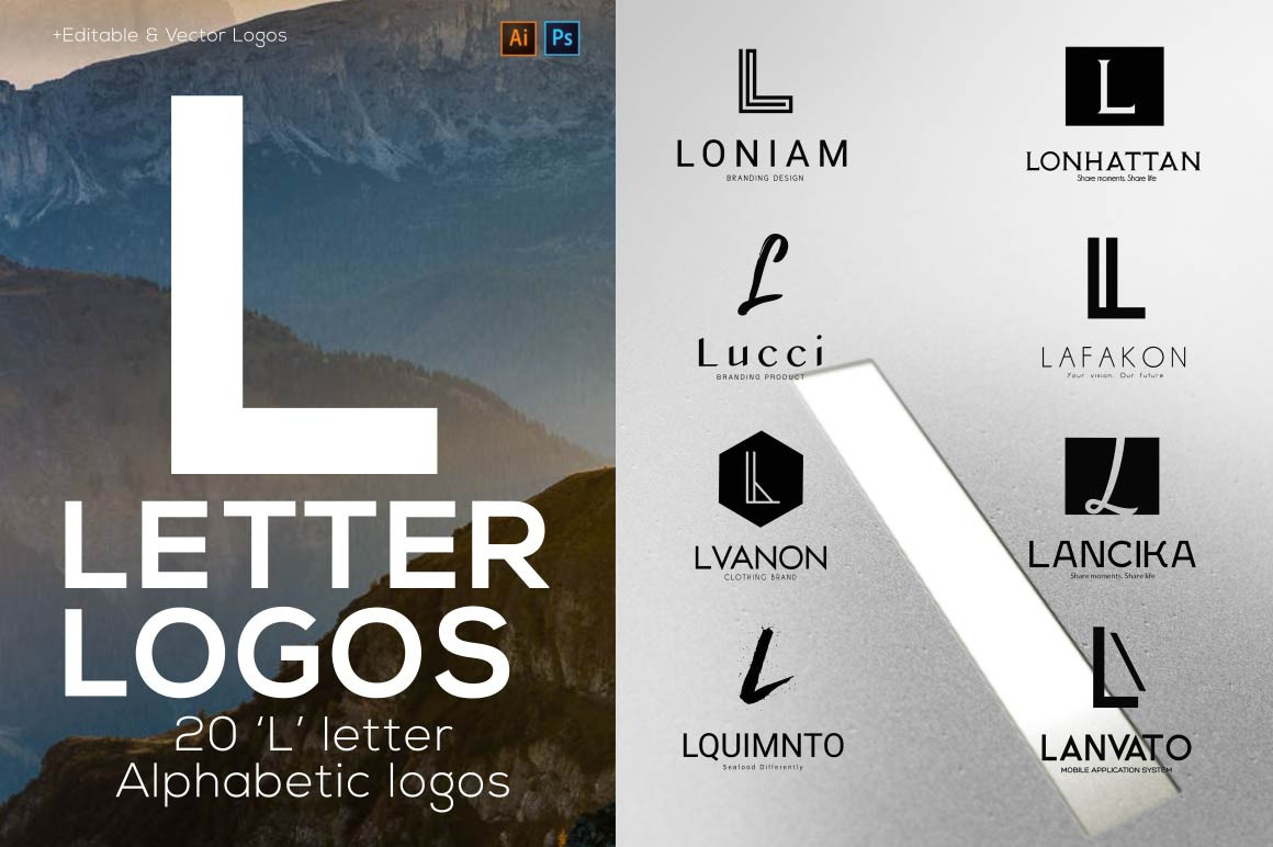 20 L Letter Alphabetic Logos, a Branding & Logo Template by AN Productions