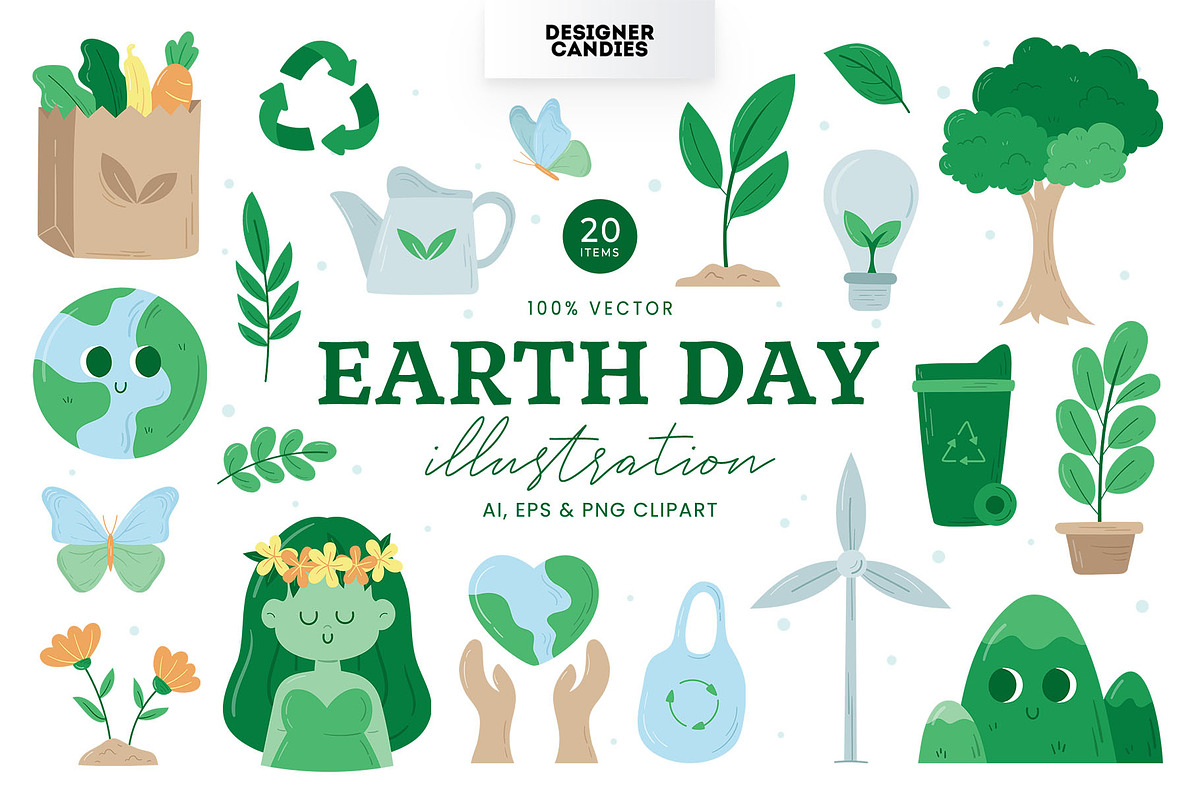 Cute Earth Day Illustrations, an Object Graphic by DesignerCandies