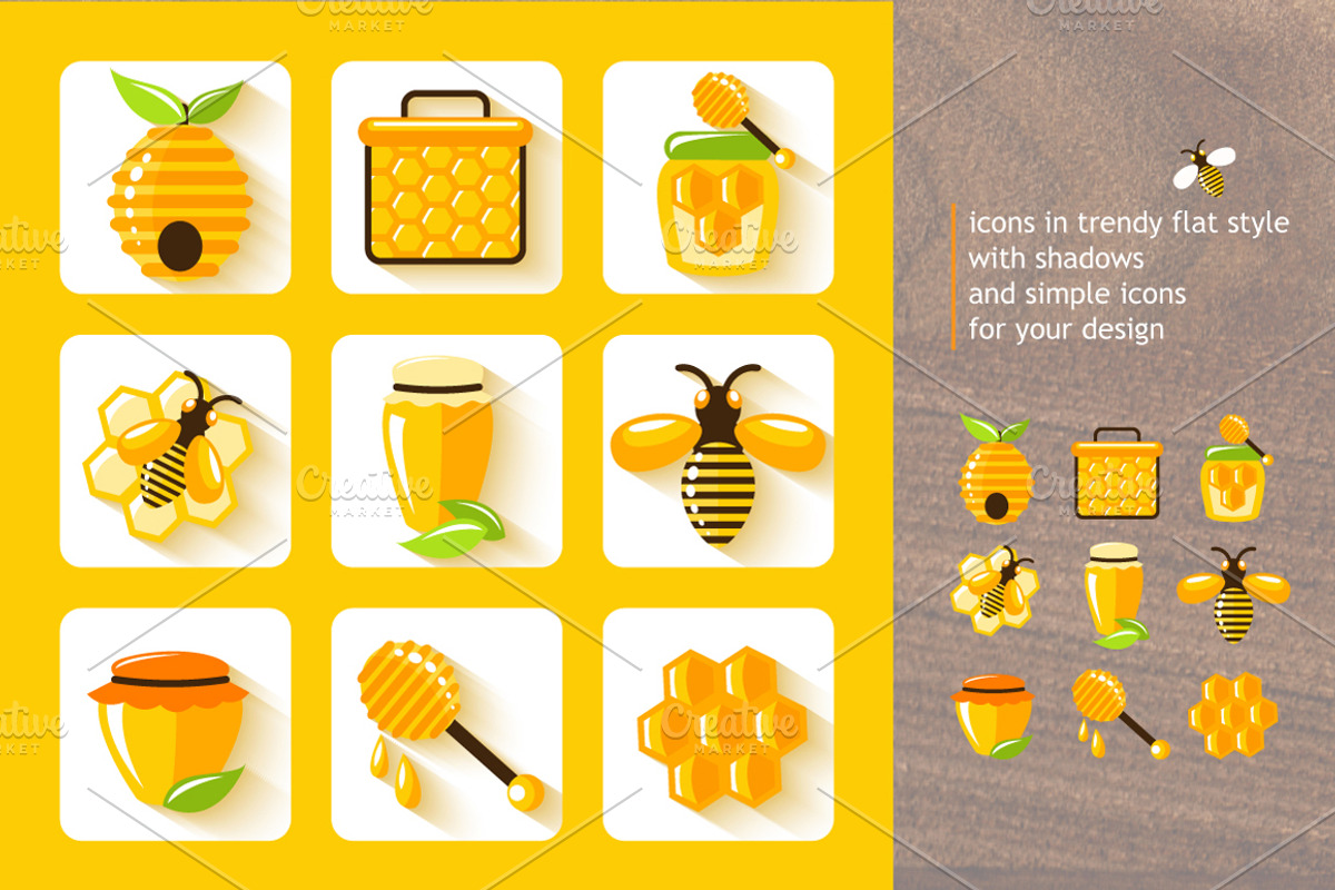 Honey flat vector set, an Illustration by Macrovector | Creative Market