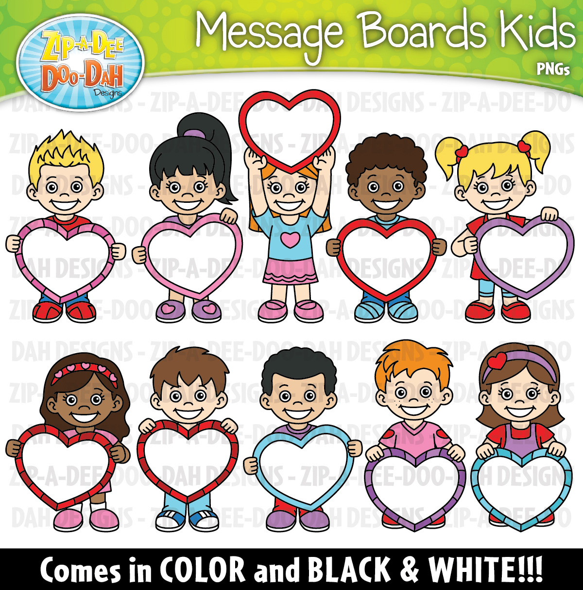 VDay Message Board Kids Clipart Set, a Graphic by Zip-A-Dee-Doo-Dah Designs