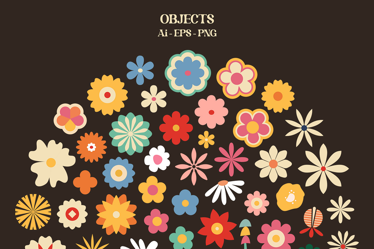 Retro Flower Power Bundle, an Object Graphic by Sofico