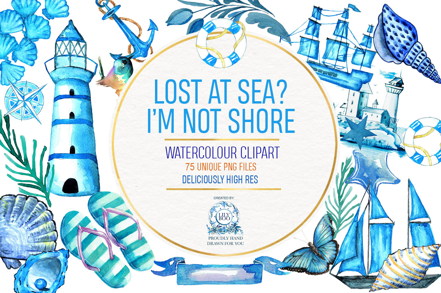 Nautical Watercolor Clipart Bundle, an Illustration by LilyBoo Clipart