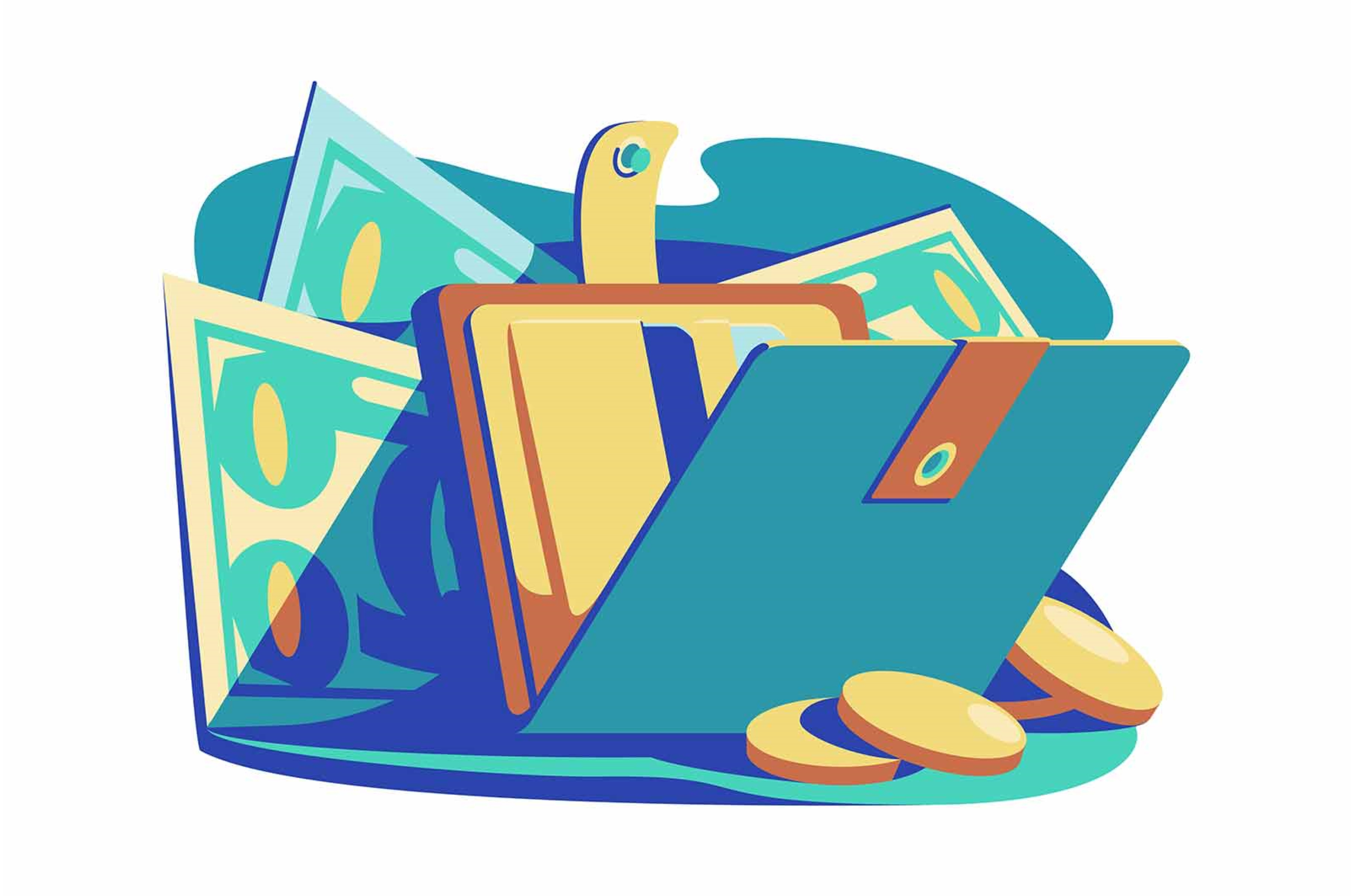 Open wallet with cash, a Finance Illustration by Kit8.net