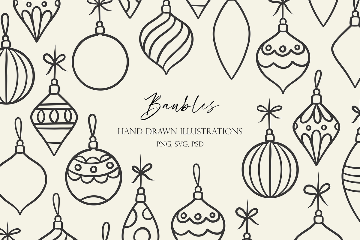 Hand Drawn Bauble Illustrations, an Illustration by HonestiesPrintS