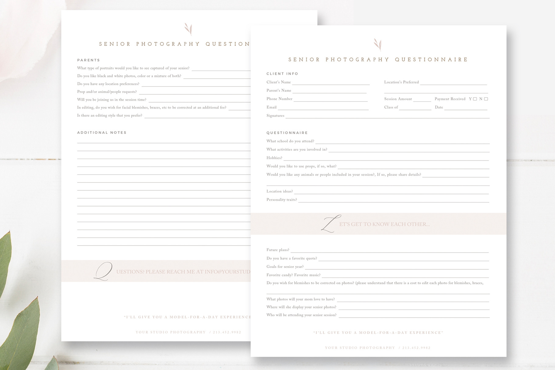 Senior Photography Questionnaire, a Stationery Template by By Stephanie ...
