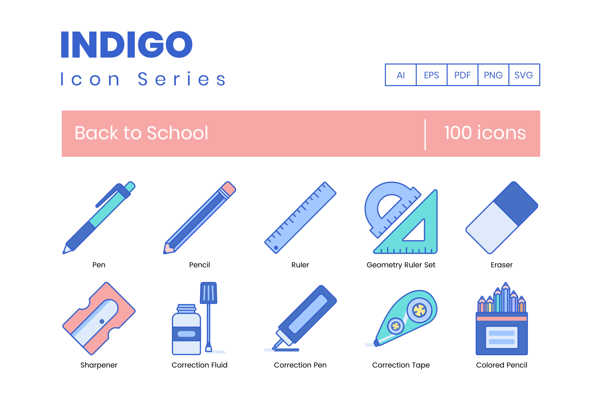 100 Back to School Icons - Indigo, an Outline Icon by Flat Icons