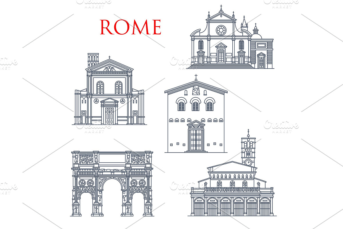 Rome landmarks, Italy architecture, an Illustration by Vector Tradition ...