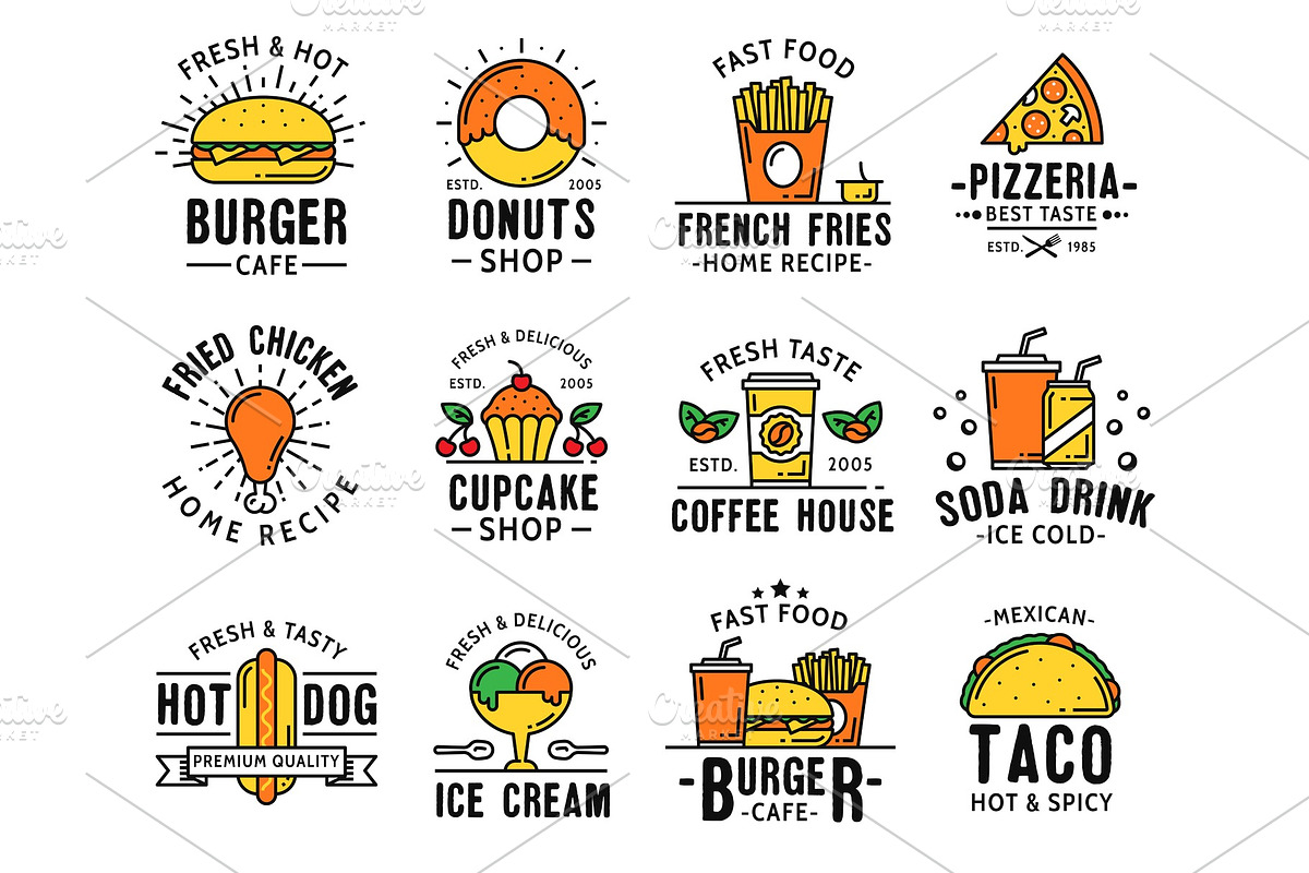 Fast food menu and takeaway icons, a Food Illustration by Vector Tradition