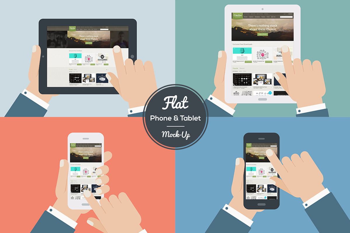 Flat Design Mock-Ups Phone & Tablet, an iPhone Mockup by PixaSquare
