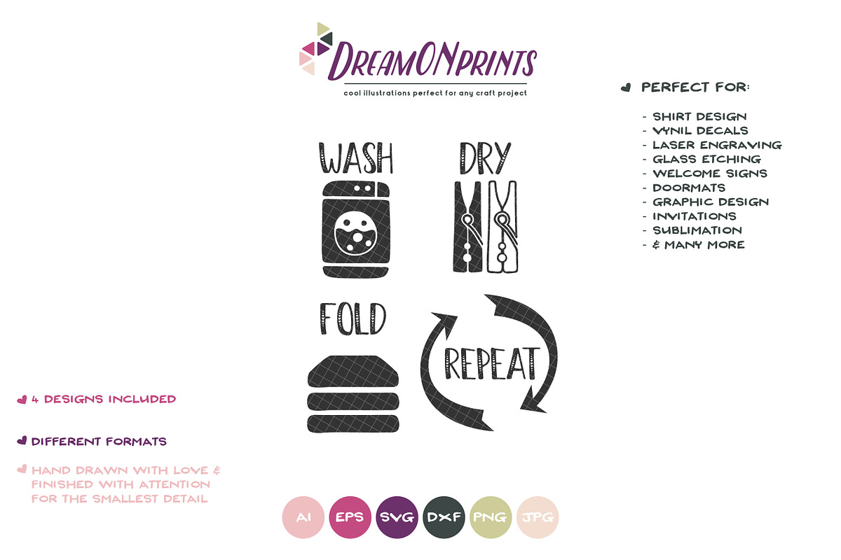 Set of 4 Laundry Signs SVG Vector, an Illustration by DreamONprints