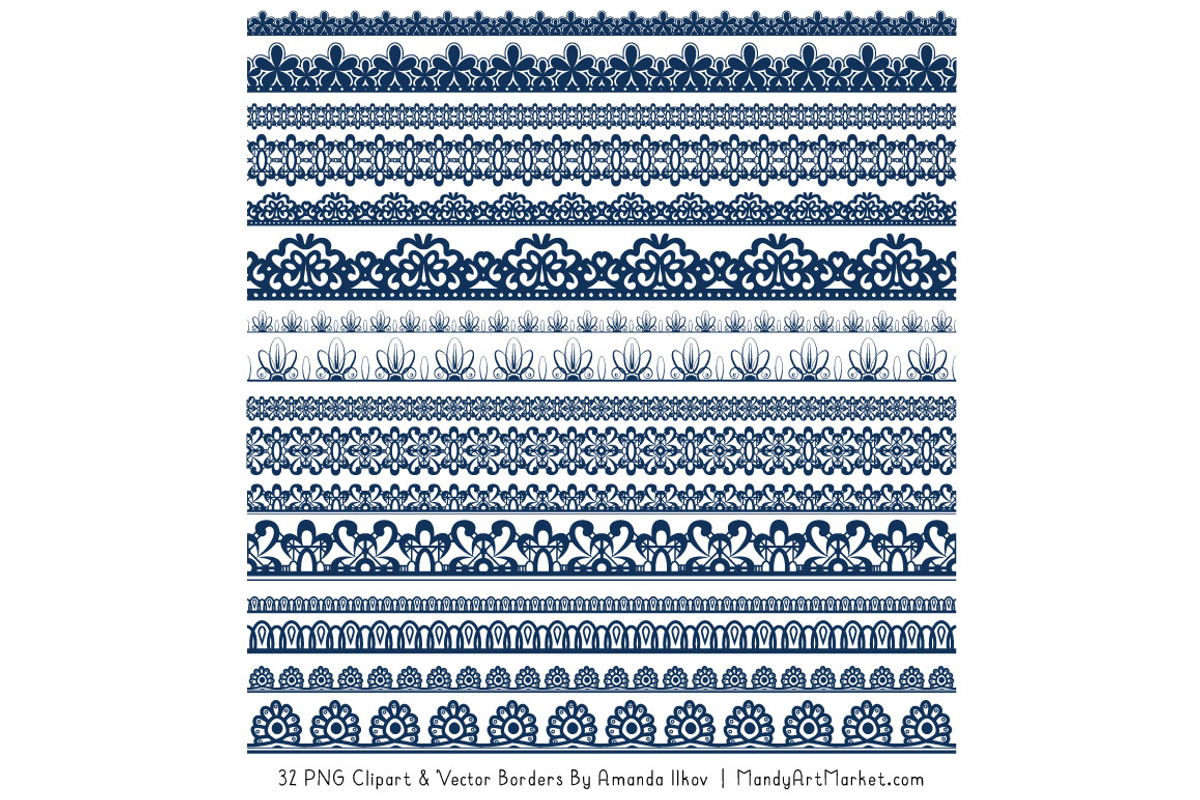 Navy Lace Clipart Borders, an Illustration by Amanda Ilkov | Creative ...