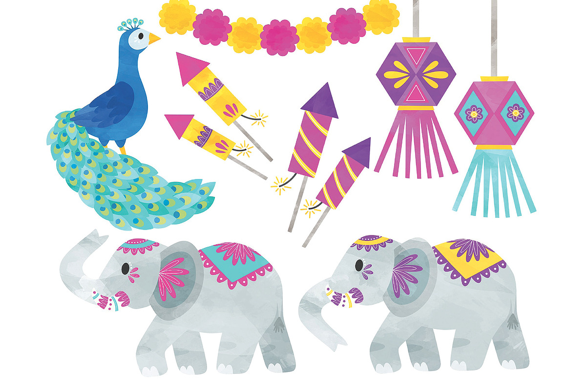 Diwali Clipart Bundle, Oil Lamp, a Seasonal Illustration by SugarPickle ...