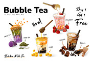 Bubble tea vector set