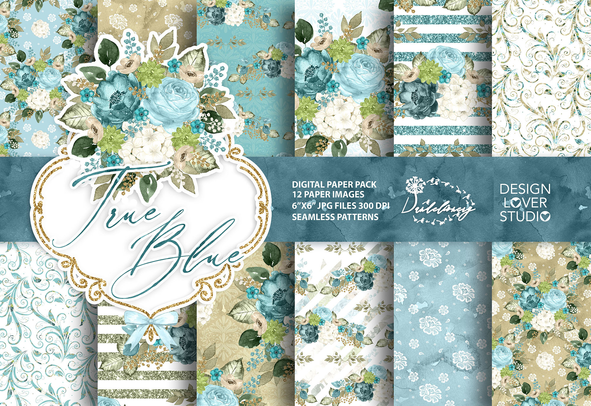 Watercolor True Blue digital papers | Graphic Patterns ~ Creative Market
