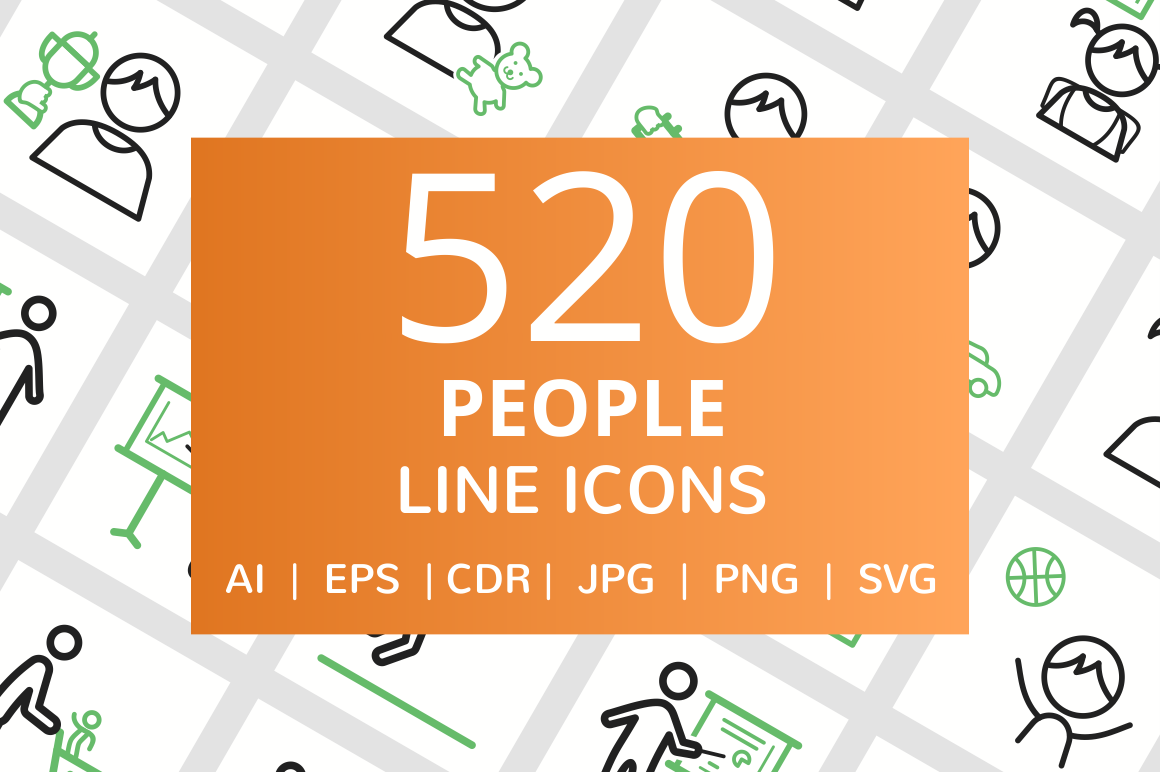520 People Line Green & Black Icons, an Outline Icon by IconBunny ...