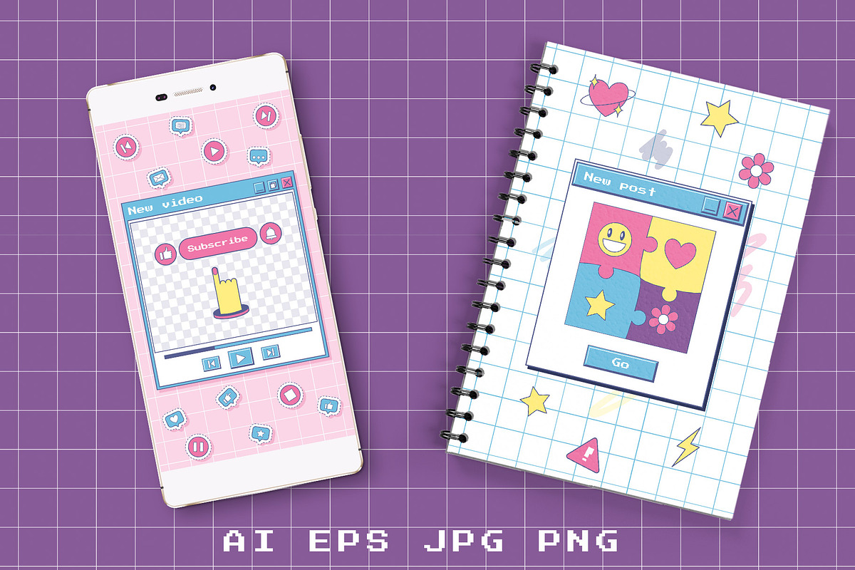 Retro windows user interface icon set
