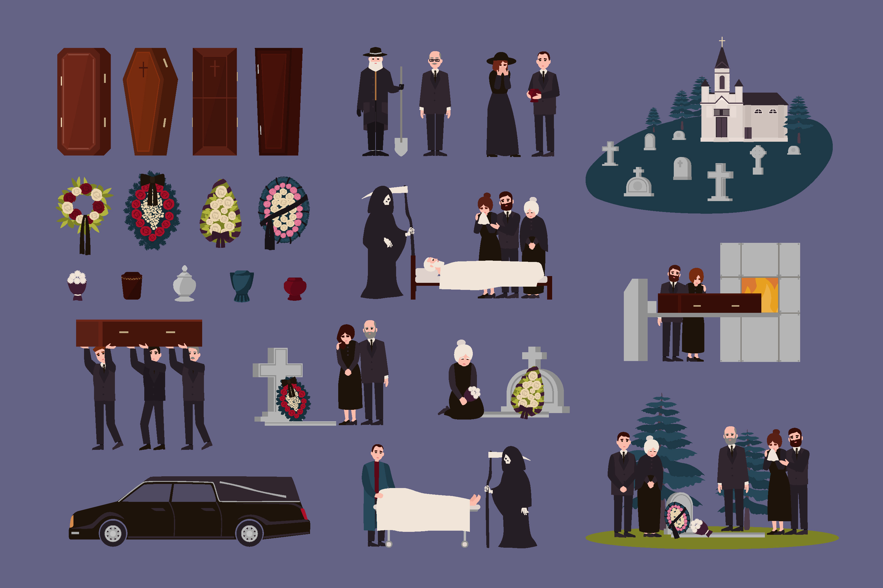 Funeral set, a Person Illustration by Good Studio | Creative Market