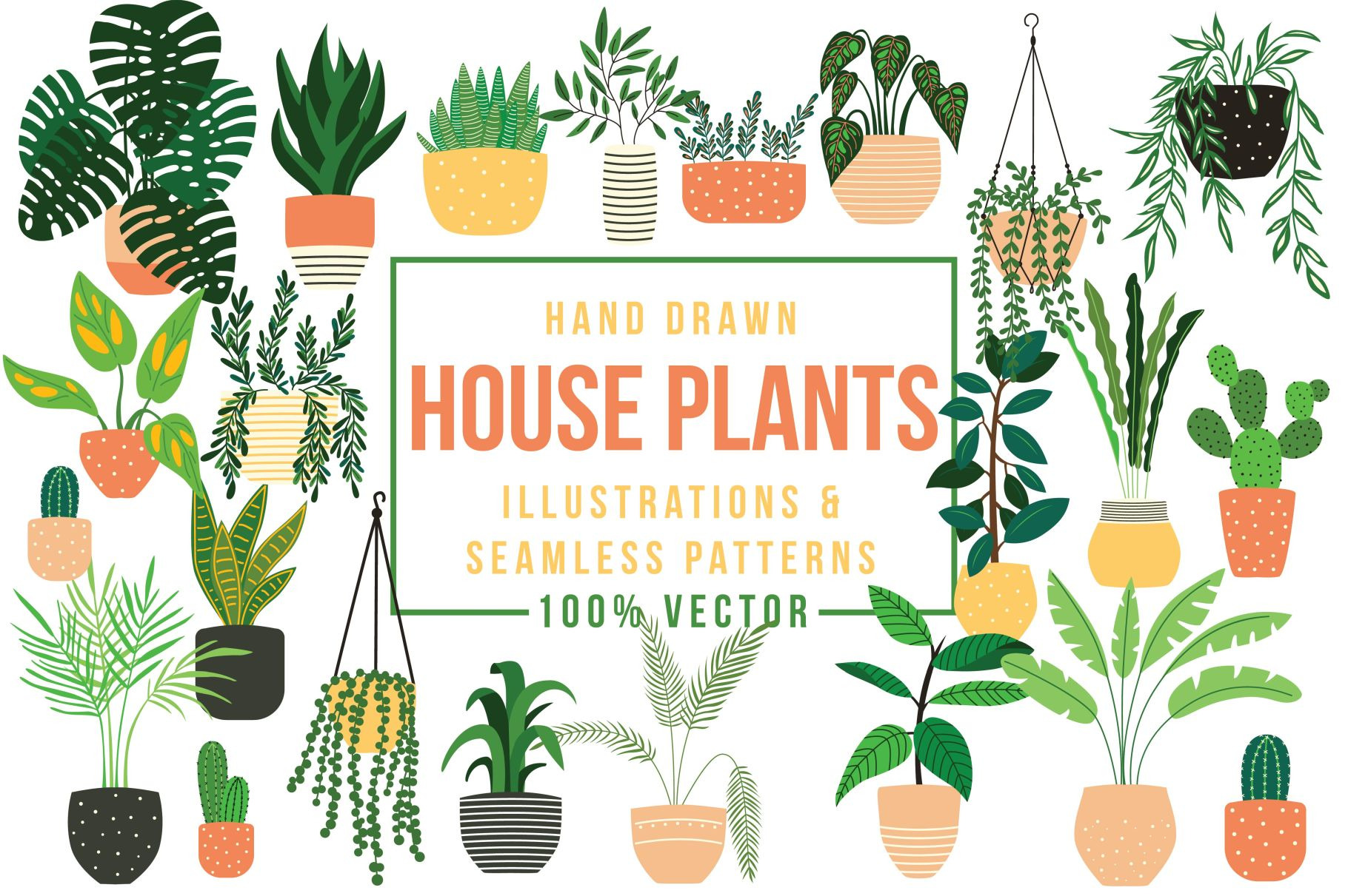 House plants Illustrations & Pattern, a Pattern Graphic by Blue Lela Design