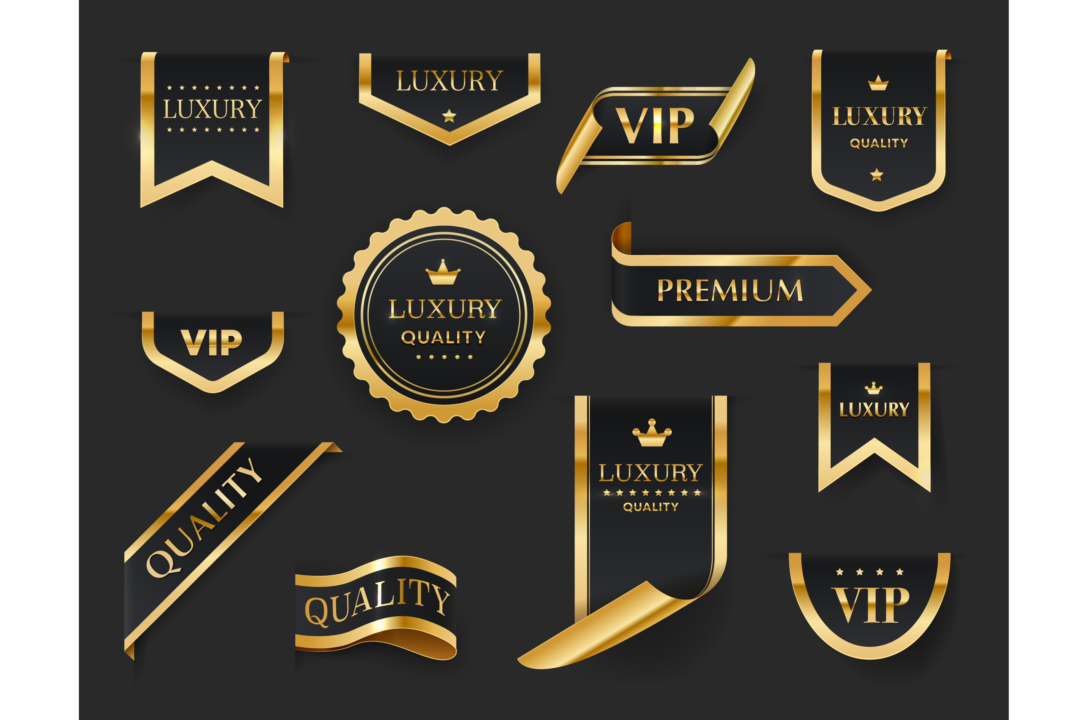 Luxury, VIP, premium gold labels, an Illustration by Vector Tradition
