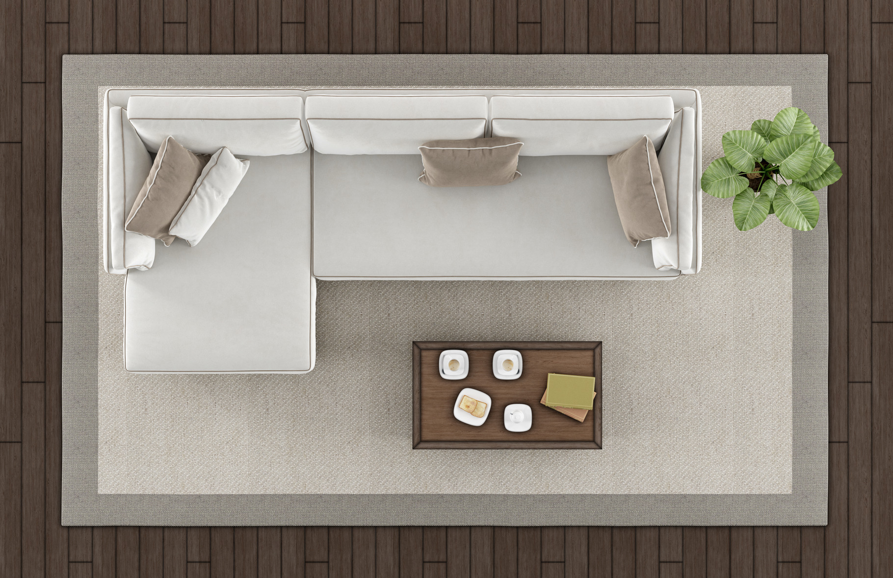 Top view of a modern living room containing top view, sofa, and living ...