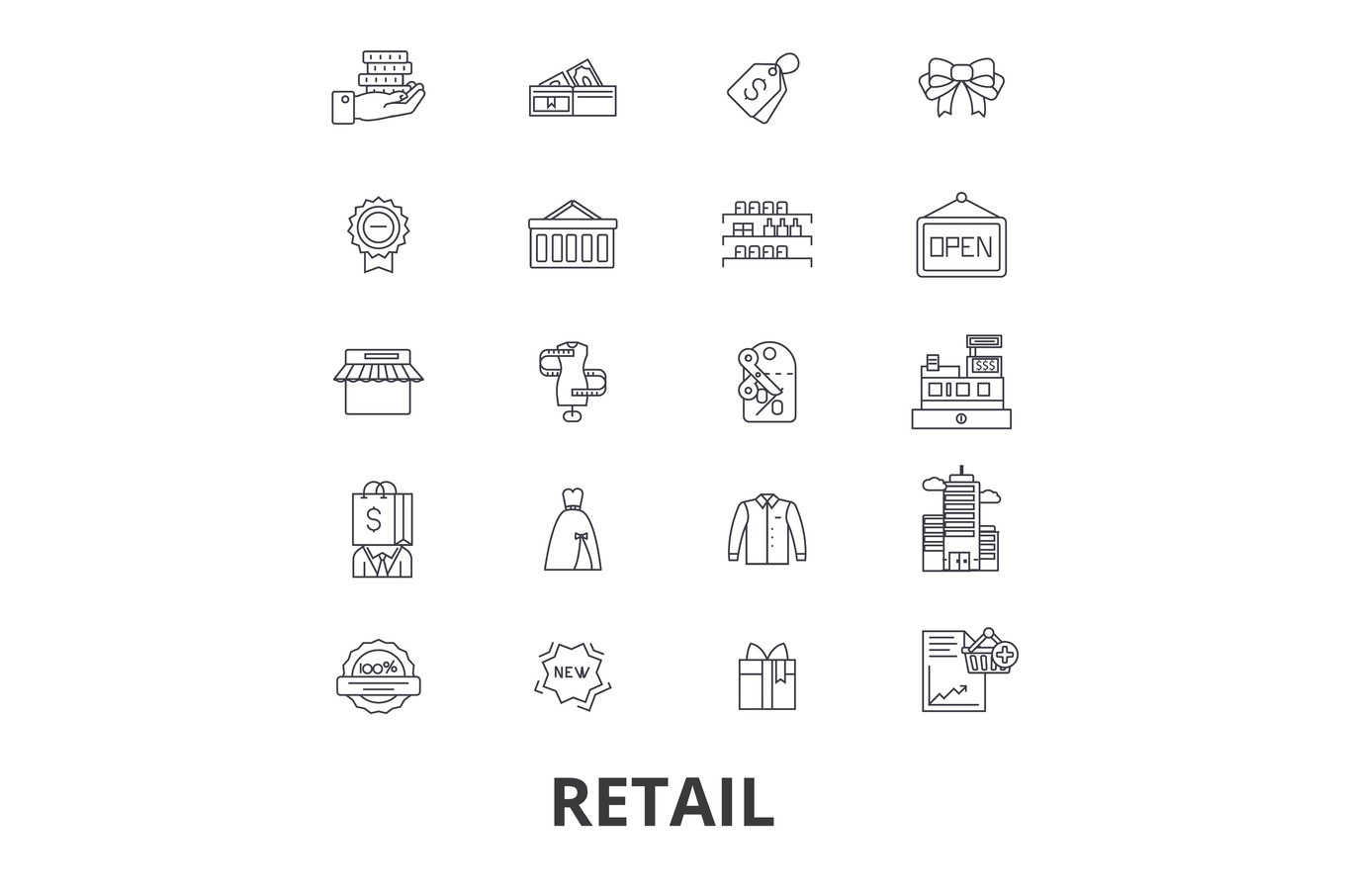 Retail, shopping, mall, consumerism, sales, shop, choice line icons ...