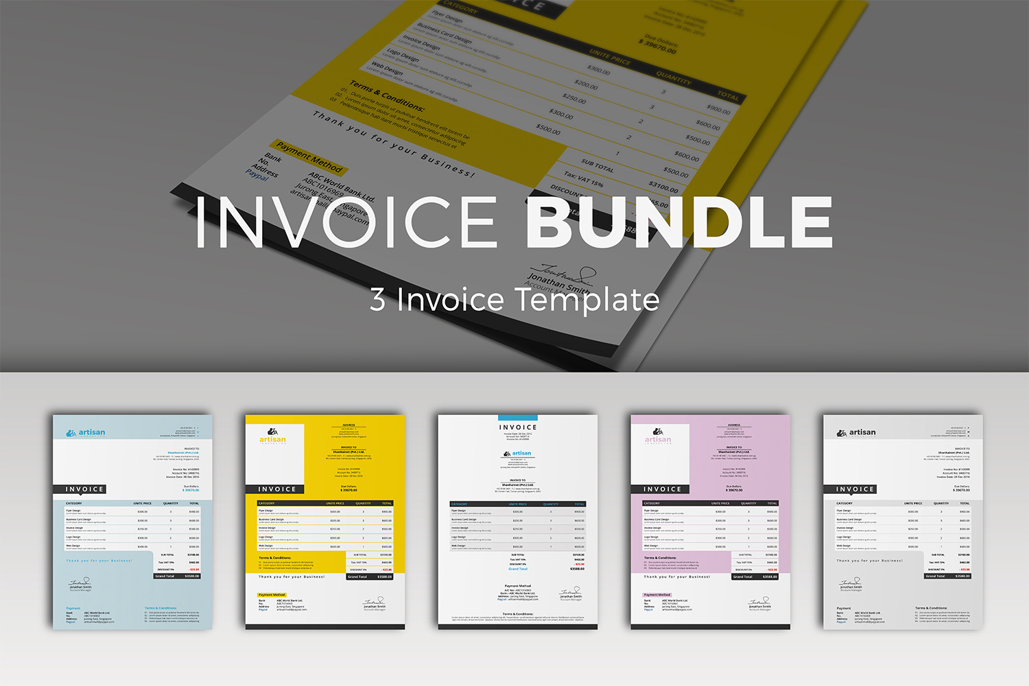 Invoice Bundle, a Stationery Template by artisanHR