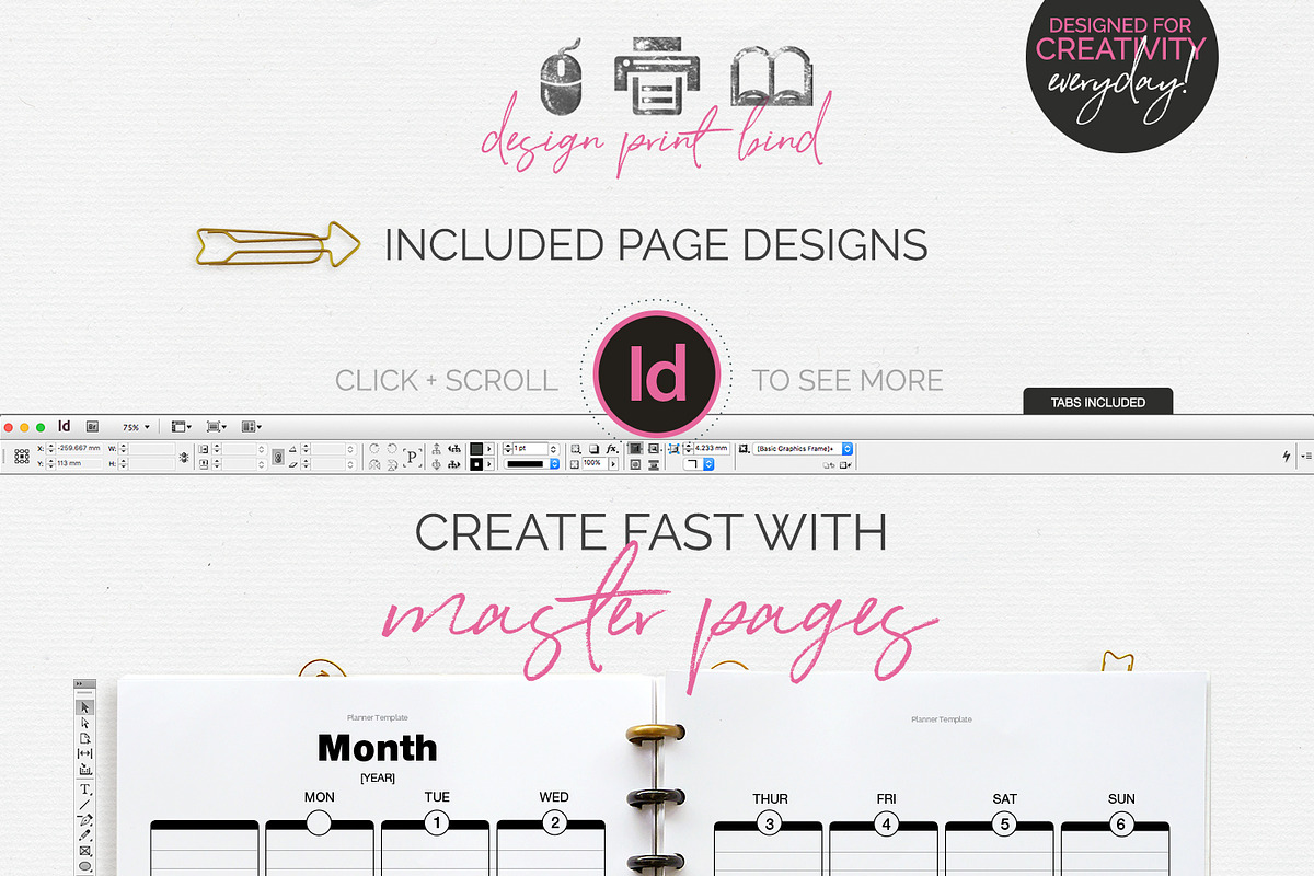 US InDesign Planner Template Burst, a Stationery Template by WhiteSpace ...