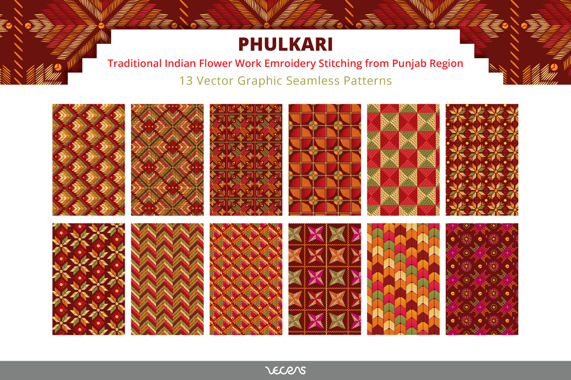 Phulkari - Embroidery Patterns, a Pattern Graphic by VecRas