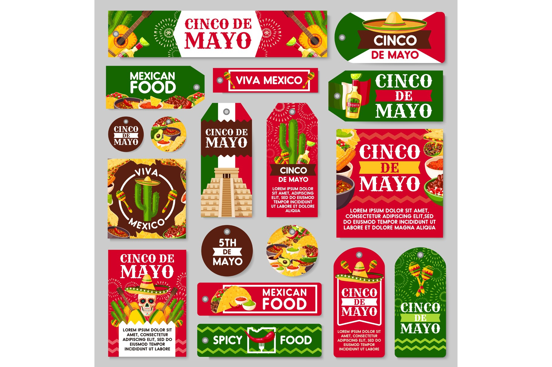 Mexican Cinco de Mayo holiday gift tag and label, a Food Illustration ...
