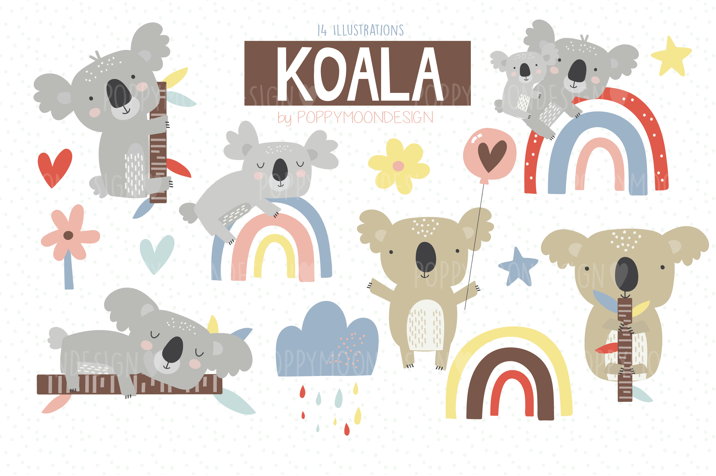 Koala clipart set, an Animal Illustration by Poppymoondesign
