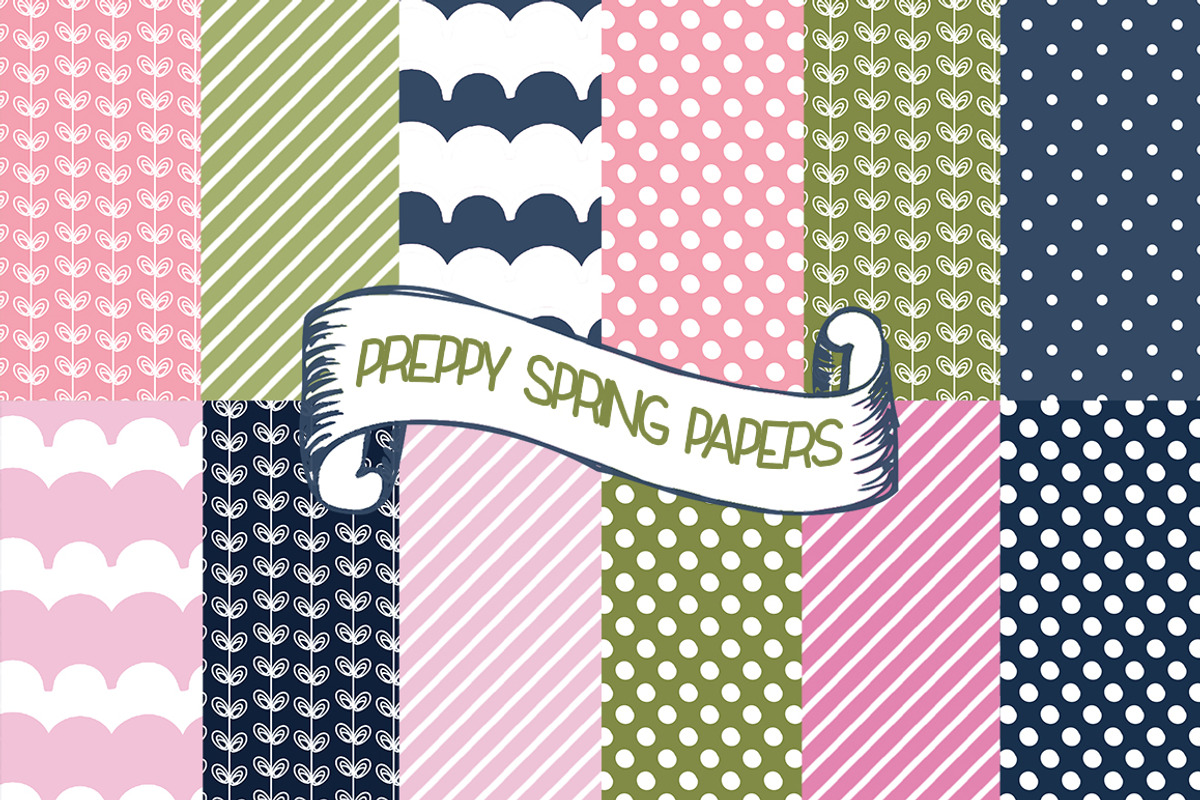 Preppy Spring Papers, a Pattern Graphic by Maybe Sparrow Designs