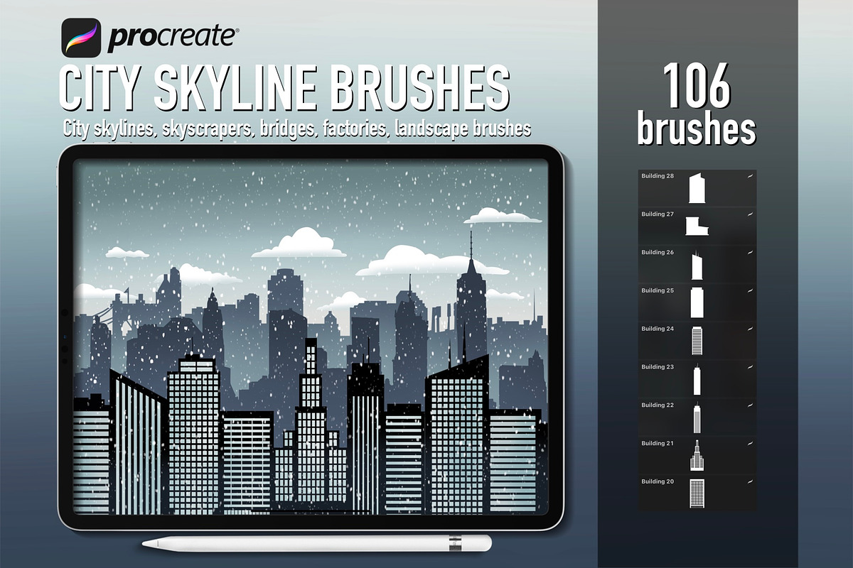 Procreate city skyline creator brush, a Brush Add-On by PDknyStudio ...