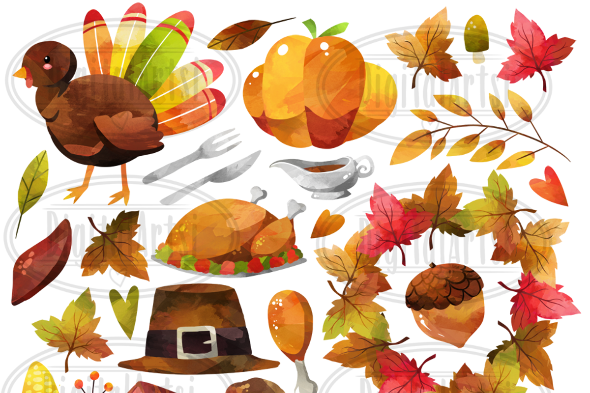 Watercolor Thanksgiving Clipart, an Illustration by DigitalArtsi
