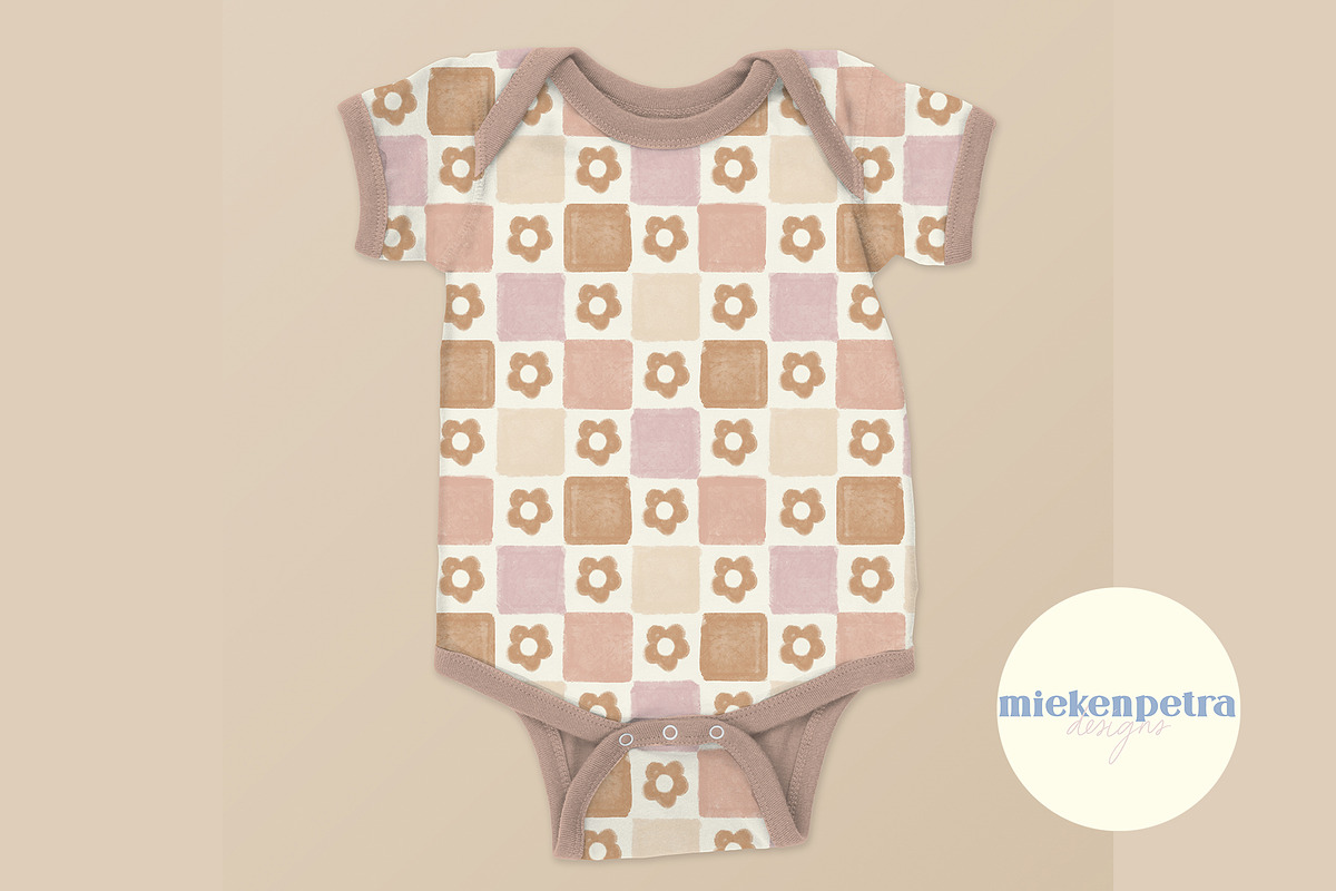 Boho Checkered Floral Pattern, a Pattern Graphic by Mieken Petra Designs