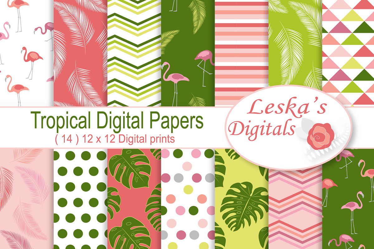 Pink Flamingo Digital Paper, a Pattern Graphic by Leska's Digitals