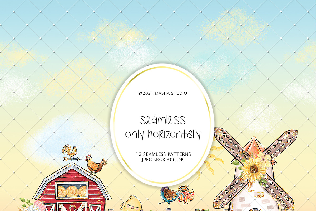 Farm Animals Digital Papers, a Pattern Graphic by Masha Studio
