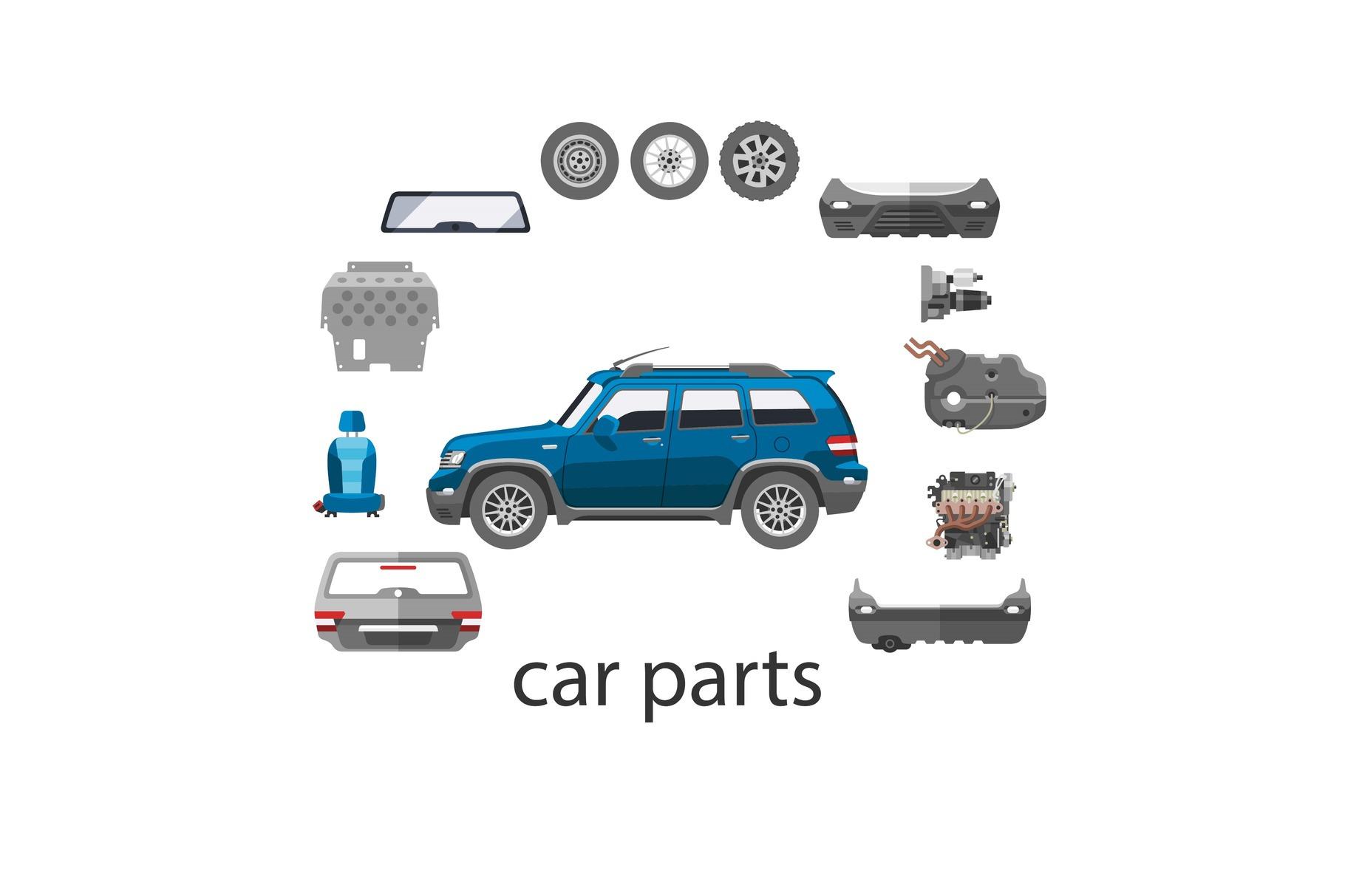 Car spares and parts top view vector, a Transportation Illustration by ...