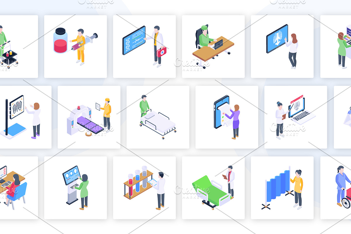 50 Isometric Nursing Vectors