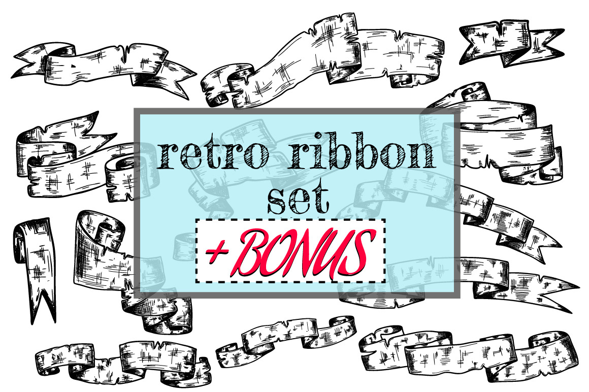 Ribbons retro set + BONUS., an Illustration by redstudio