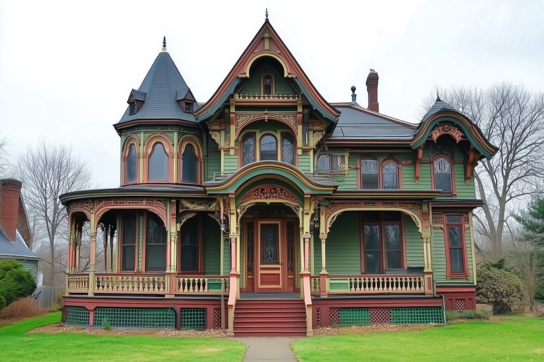 A beautifully restored Victorian-style Queen Anne house style featuring ...