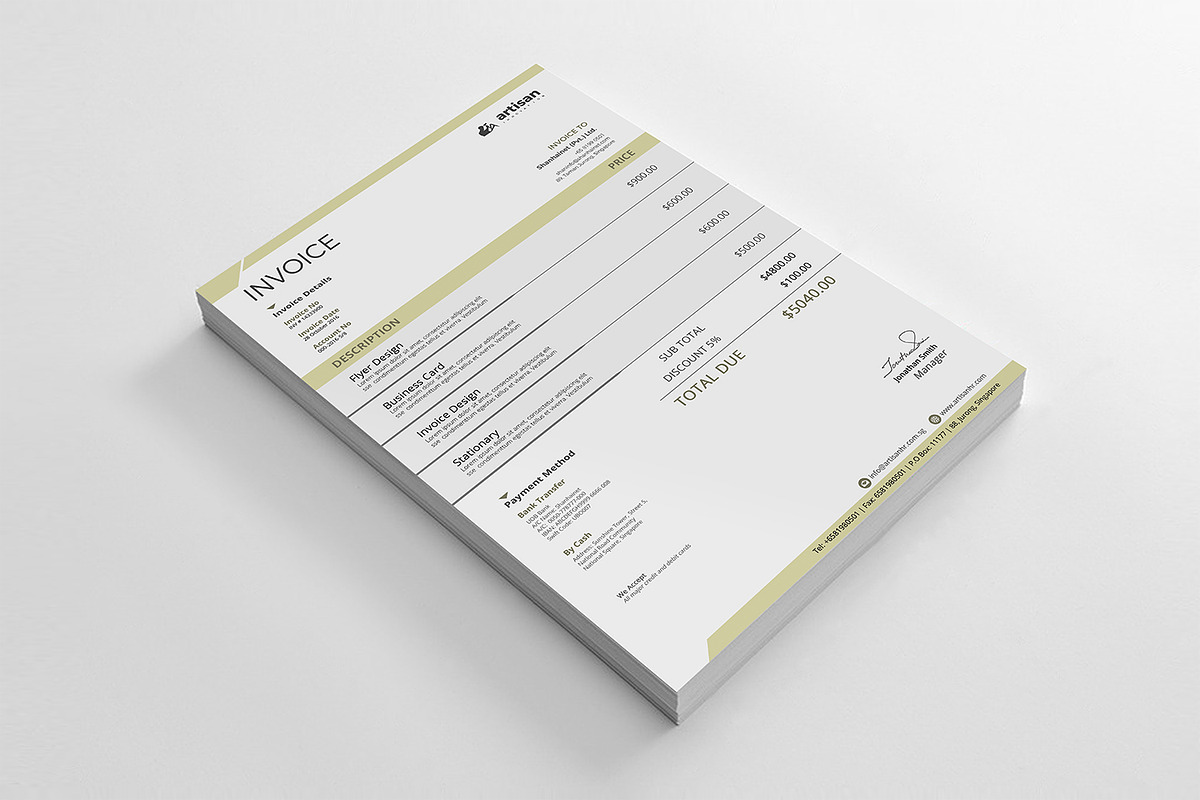Invoice, a Stationery Template by artisanHR | Creative Market