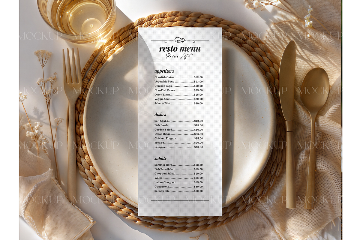 Natural 4x9 Menu Card Mockup, a Product Mockup by MockupWizard
