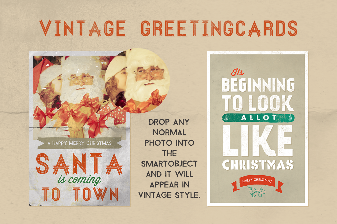 2 Christmas Greeting Cards Retro, a Card Template by SPACECAKE