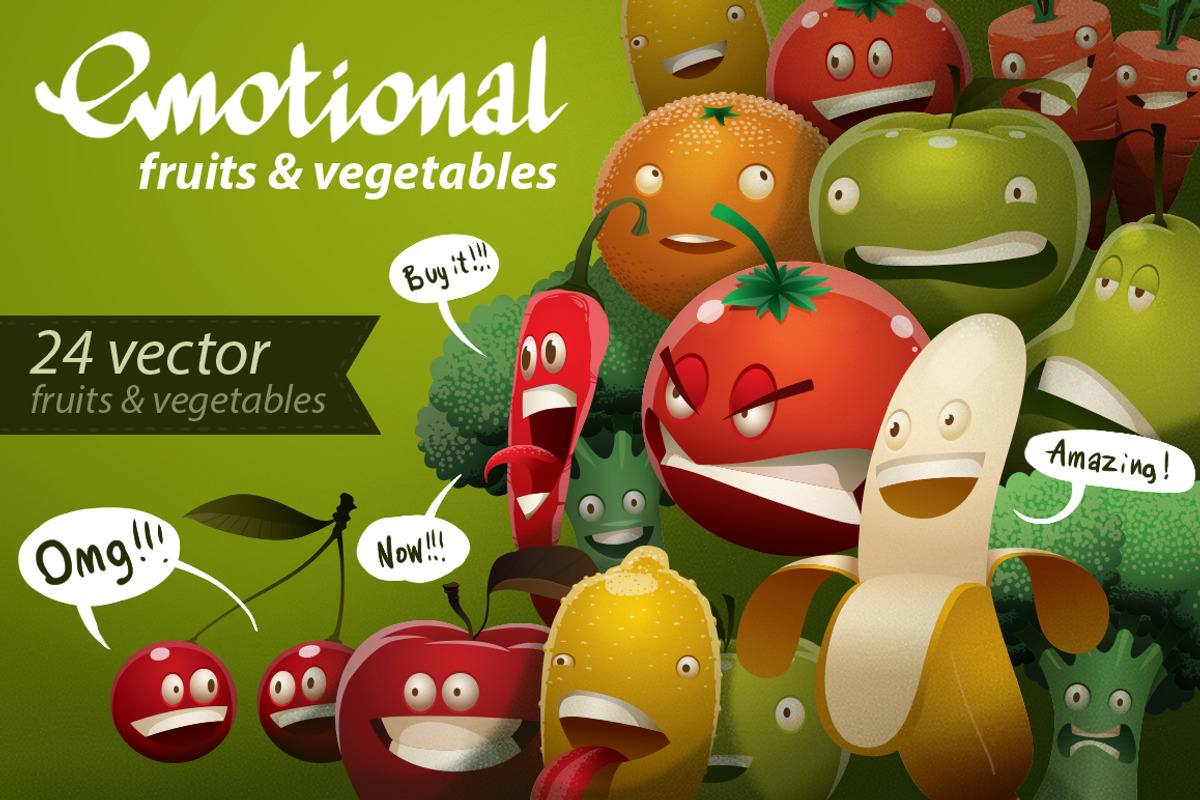 Emotional fruits & vegetables, a Food Illustration by IvanNikulin