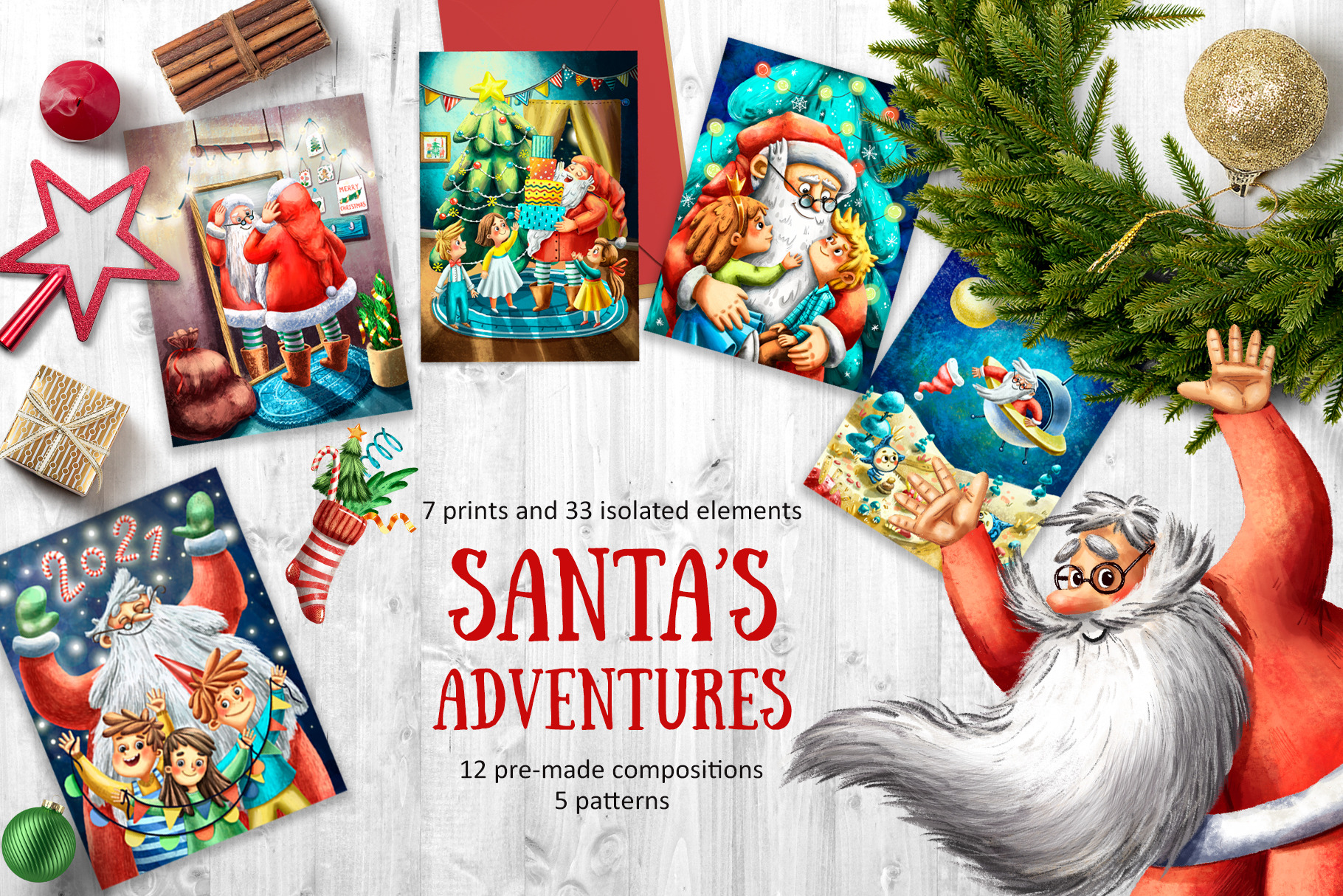 Santa's Adventure - Clip Art Set, a Texture Illustration by ...