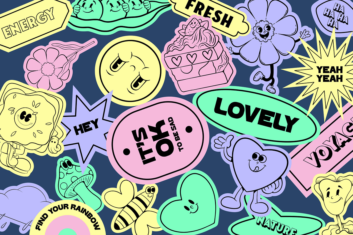 Neon - Retro Sticker Pack, an Object Graphic by Alina Sh